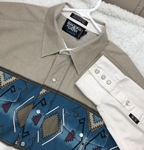 VTG Brooks & Dunn Western Shirt Men L Aztec Southwest Pearl Snap Navajo ...