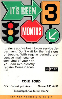 Cole Ford Dealership Sebastopol Ca. 1972 vintage Advertising Postcard ...