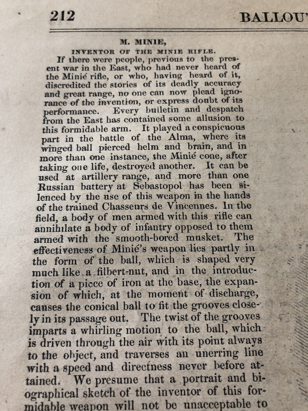 1856 Ballou’s Print Inventor Of Minié Ball & Rifle Claude Étienne Minié ...