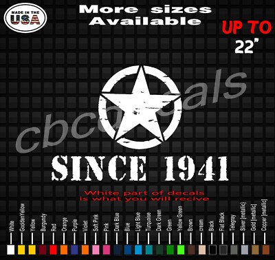 Cbcdecals- Distressed Military Star Decal "Since 1941" Vinyl Decal ...