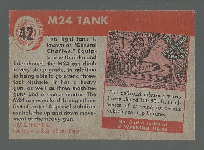 1953-55 TOPPS WORLD ON WHEELS #42 M24 LIGHT TANK NM GENERAL CHAFFEE | eBay