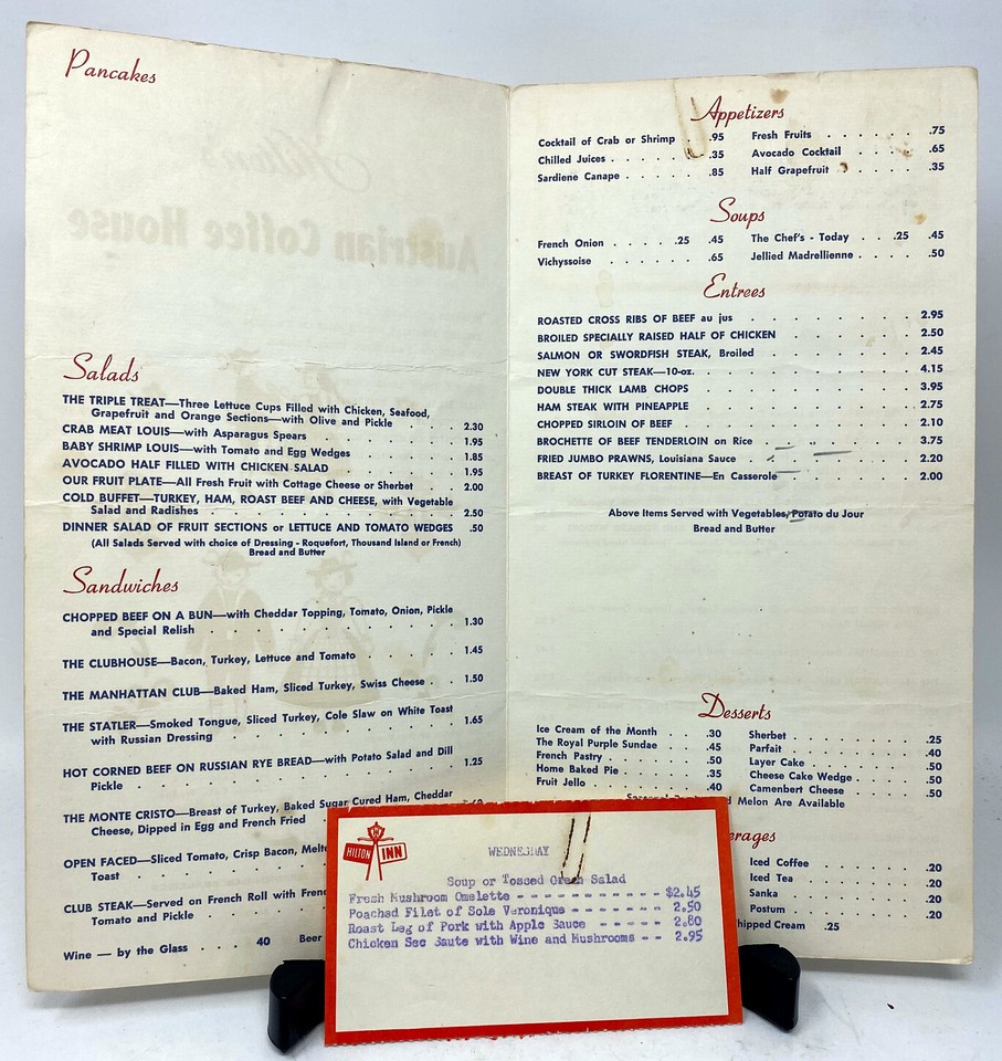 Vintage Hilton Austrian Coffee House Menu San Francisco International ...