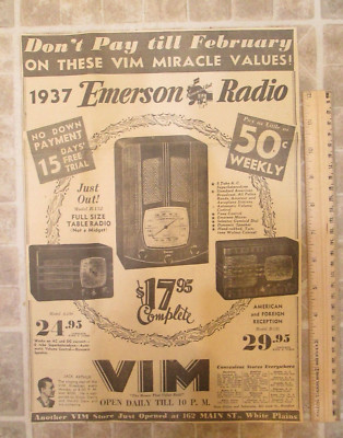 1937 FULL SIZE TABLE EMERSON RADIOS AD Vintage 10"X14" Newspaper Ad ...
