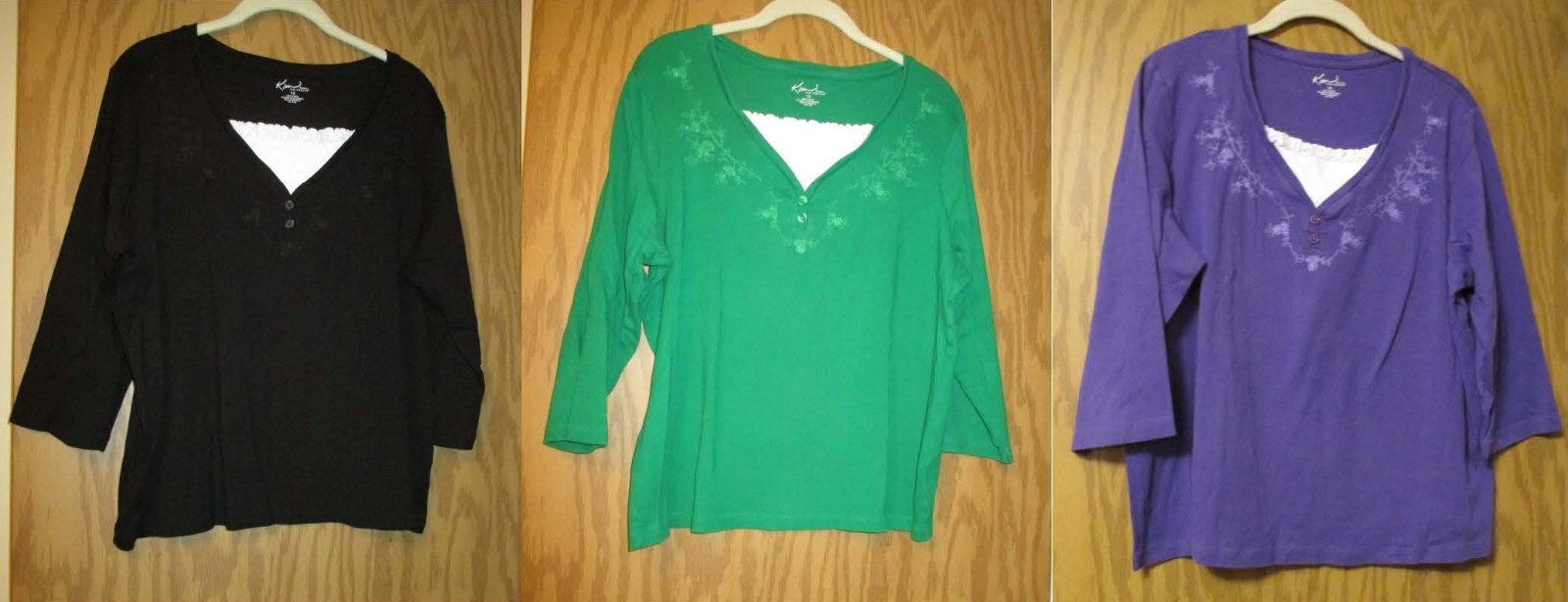Kim Rogers 3/4 Sleeve 2fer Top (1X) - Select Black, Green or Purple | eBay