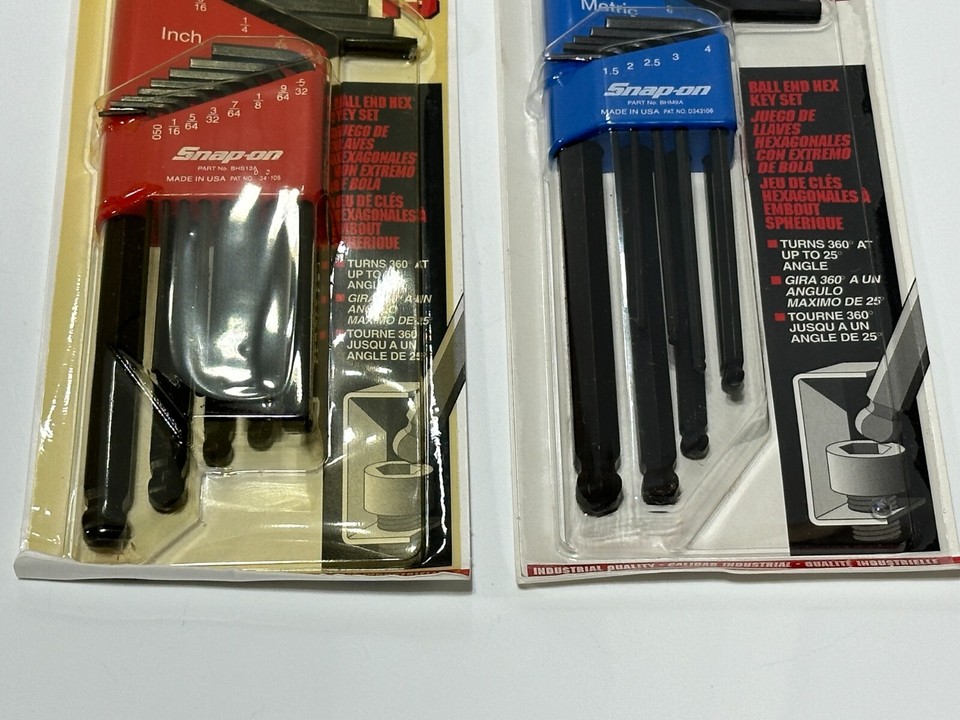 NEW Snap-On Tools USA (2) L Shaped Ball Hex Key Set- BHS13A SAE & BHM9A ...