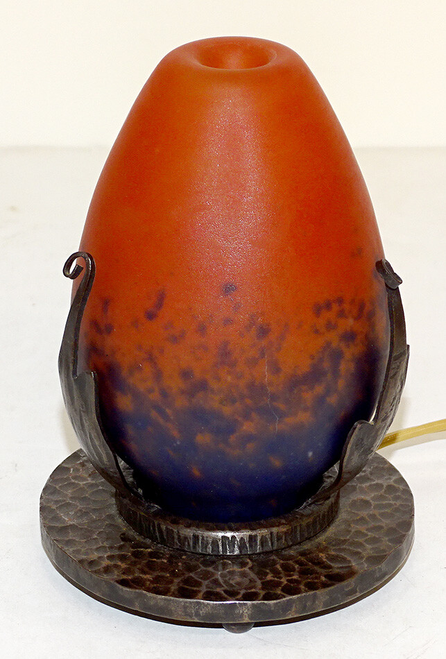 1920's Antique ROBJ Art Glass PERFUME LAMP Night Light WROUGHT IRON ...