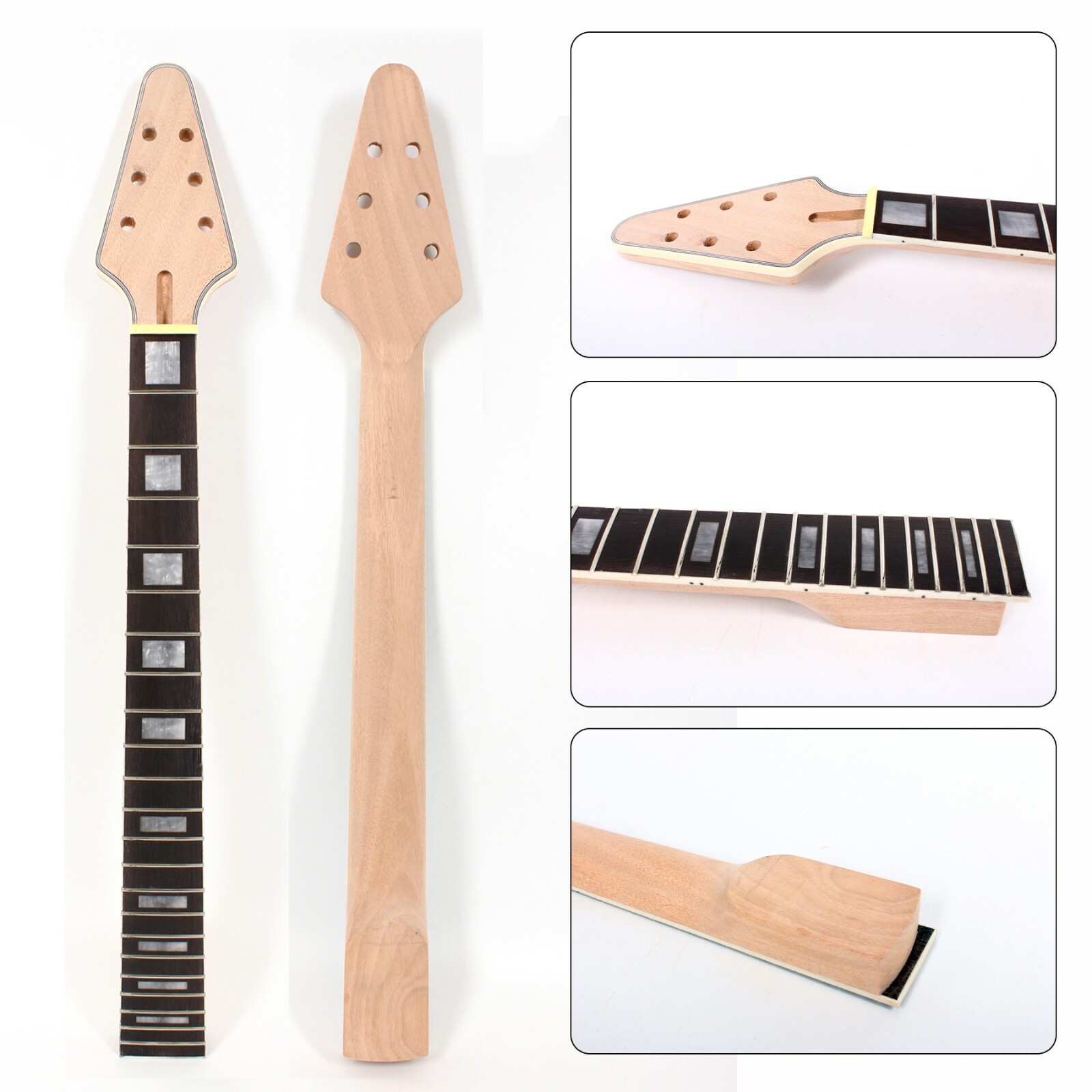 Flying V Guitar Neck 22Fret 24.75Inch Mahogany Rosewood Block Inlay ...