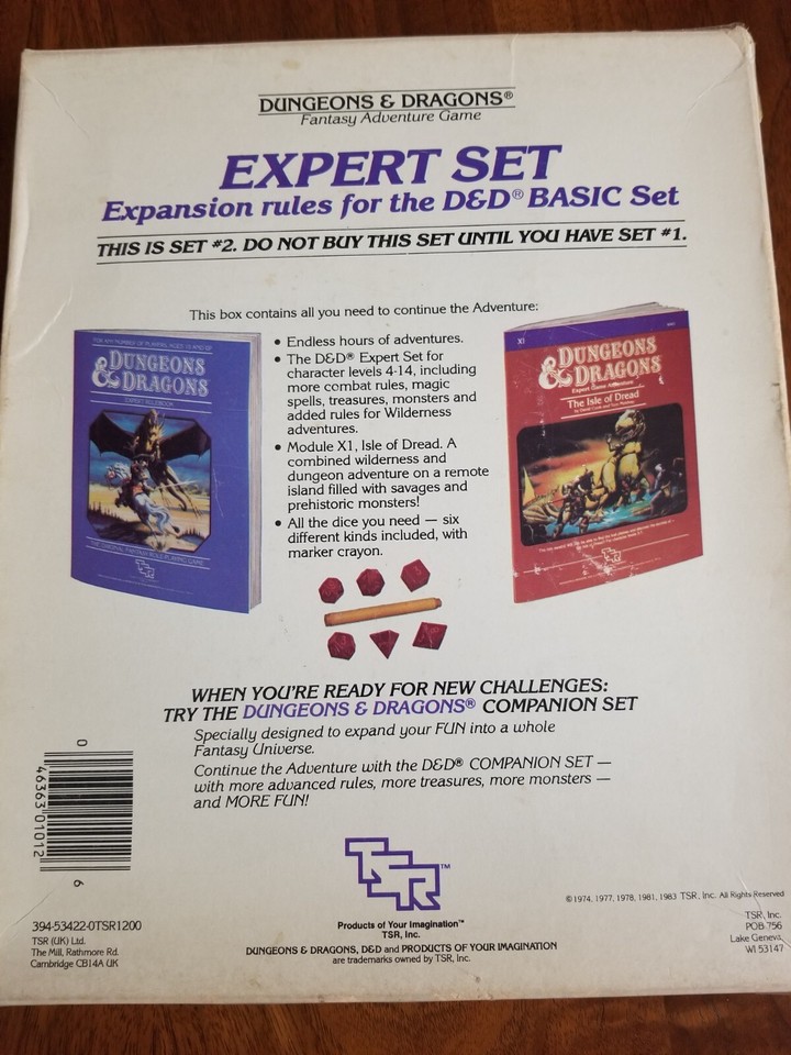 D&D Set 2: Expert Set Rules Box - Box Set w/ Expert Rules & Module X1 ...