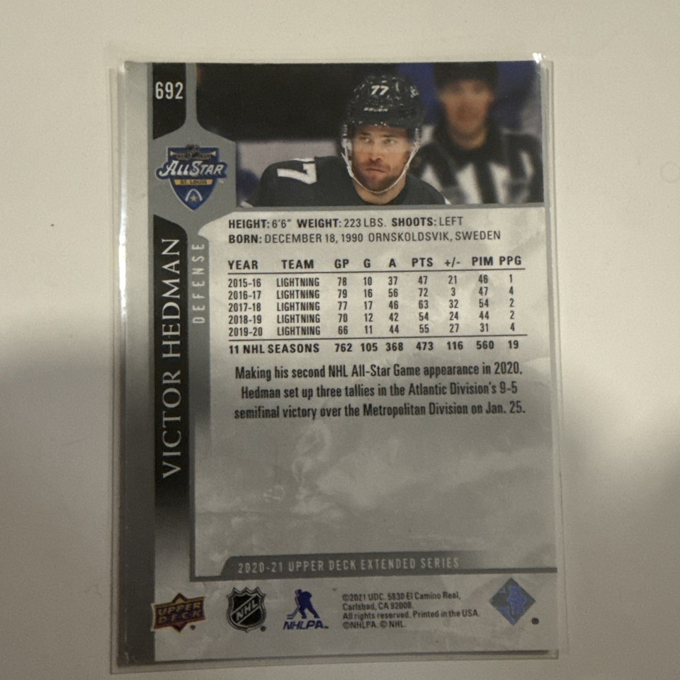 2020-21 Upper Deck Extended Series - Victor Hedman #692 | eBay