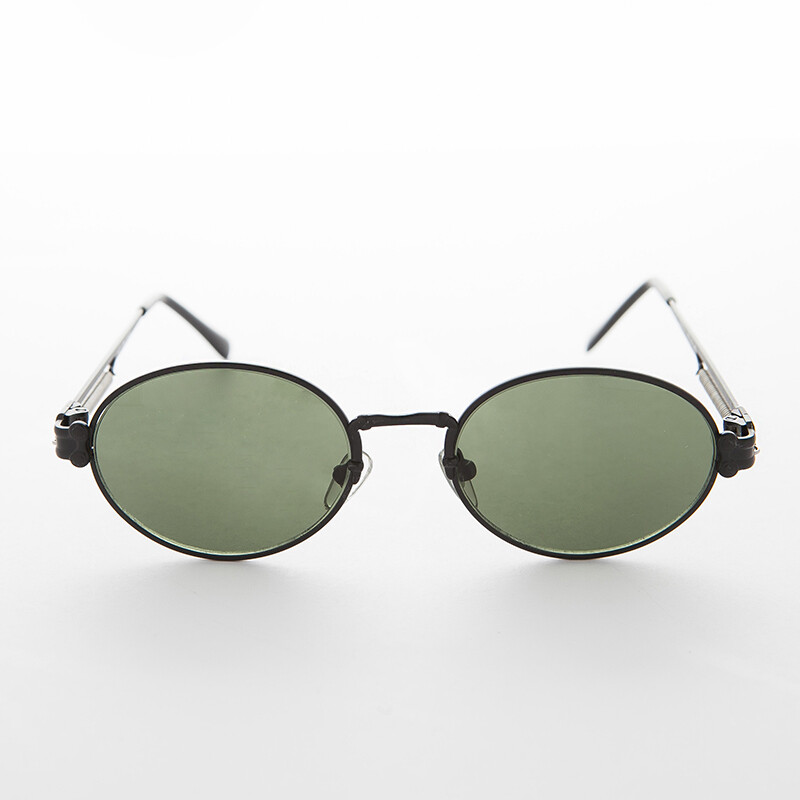 Black Spring Temple Oval Steampunk Vintage Sunglass Green Lens - Jeter ...