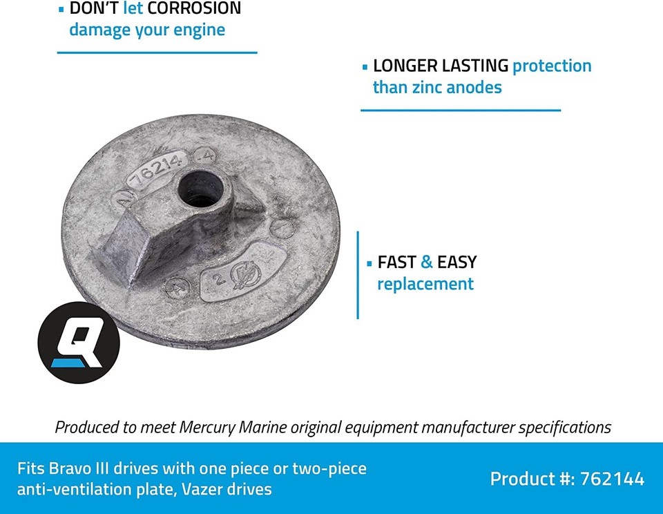 Quicksilver 762144 Aluminum Anode Plate for Select Bravo III and Vazer ...