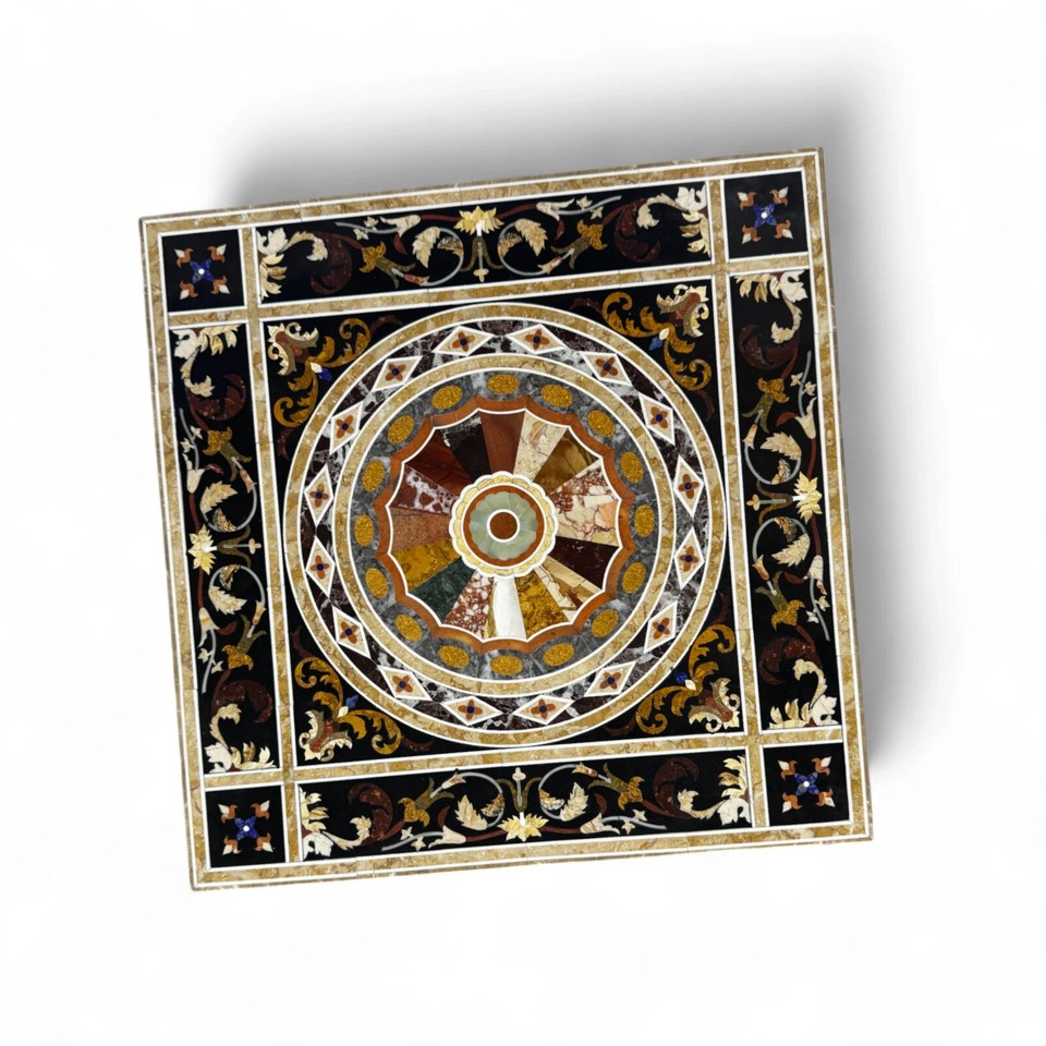 24" Square Marble Table Top Pietra dura Marble Inlay Gemstone Hallway ...