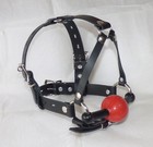 Real Leather LOCKING PONY PLAY 55mm RED BALL GAG bdsm HEAD HARNESS bit ...