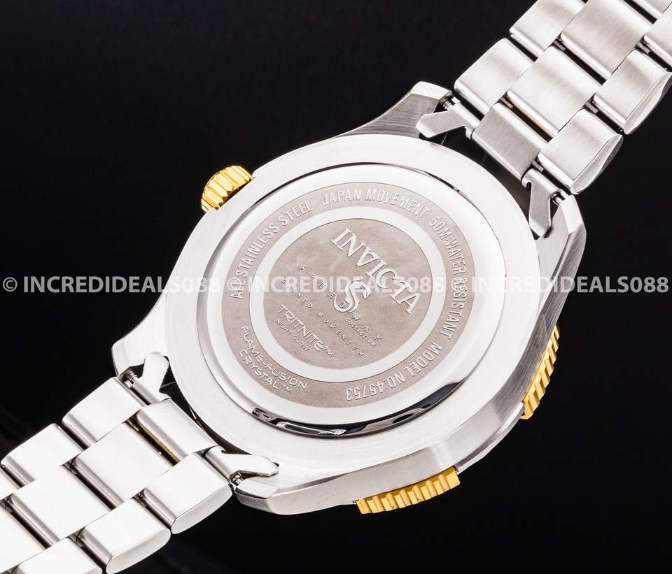 Invicta Men SPEEDWAY BLACK Dial 18Kt GOLD Silver Two Tone Bracelet SS ...