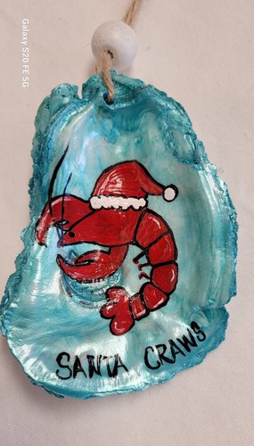 Hand Painted Santa Crawfish Oyster Shell Ornament by Lori Tucker | eBay