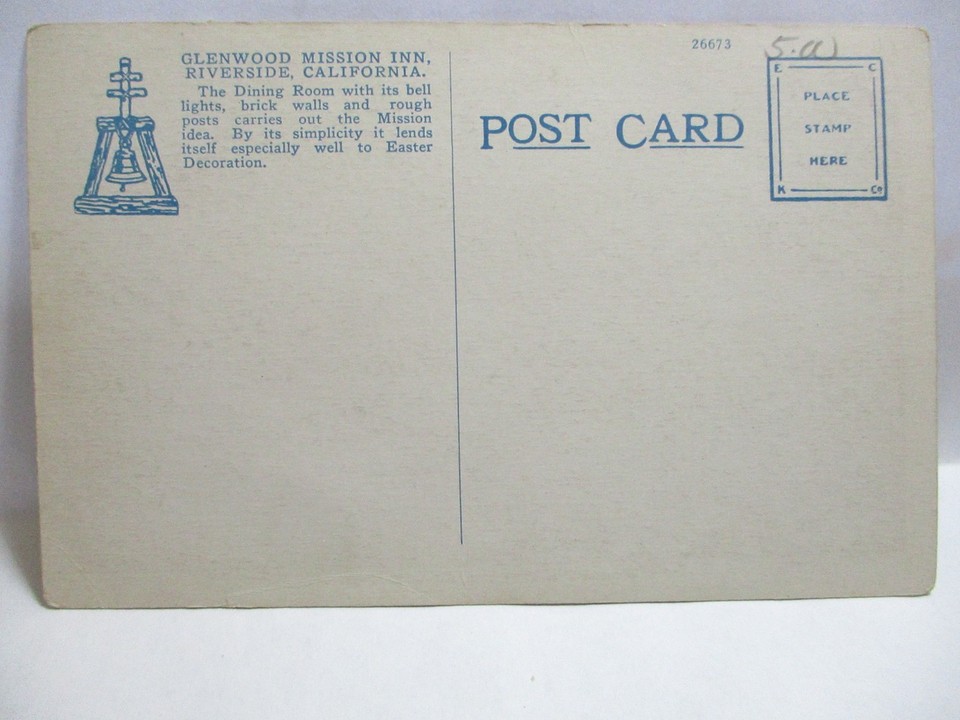 1910 POSTCARD GLENWOOD MISSION INN RIVERSIDE CA BIO DINING ROOM RARE ...