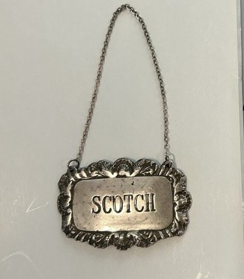 Vintage 925 Sterling Silver SCOTCH Decanter Bottle Ticket Tag Label w ...