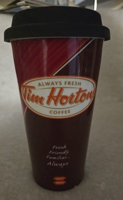 TIM HORTONS 3-D "Fresh Friendly Familiar Always" Ceramic 16oz Travel ...