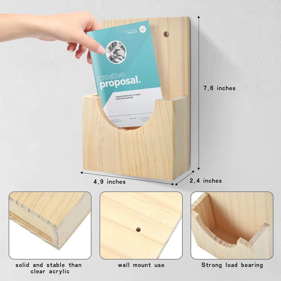 4 Pieces Brochure Holder Wall Mount Hanging Brochure Holder 4 x 6 Wood ...