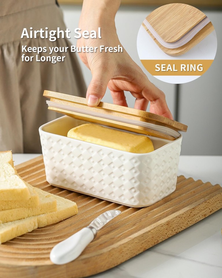 Hasense Large Butter Dish with Lid for Countertop - Farmhouse Ceramic ...