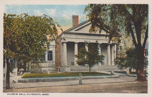 Pilgrim Hall Building Plymouth Massachusetts Whiteborder Vintage ...