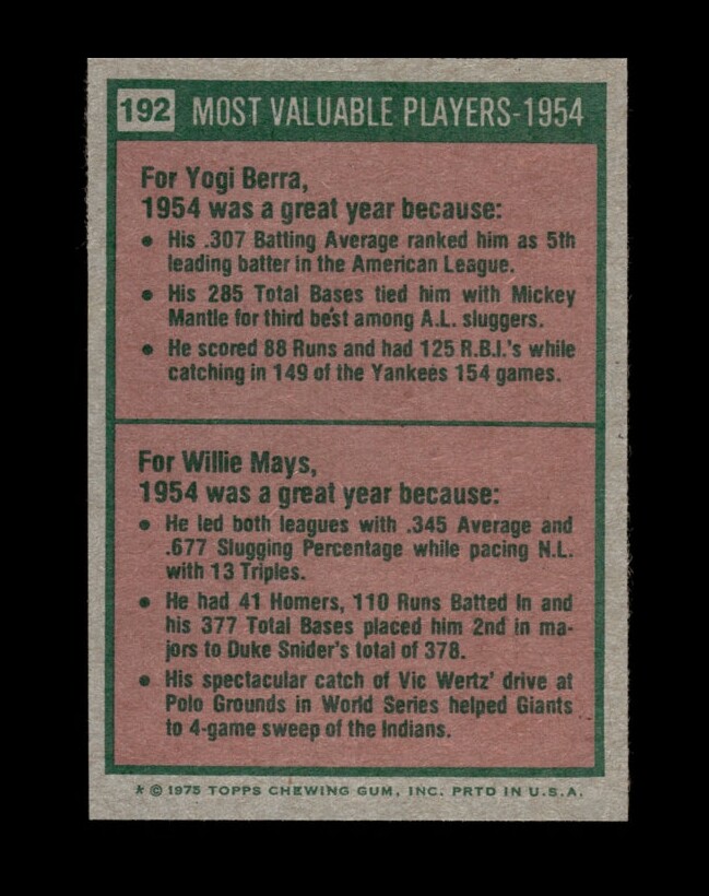 1975 Topps Set-Break #192 1954 Mvp'S NM-MT OR BETTER *GMCARDS* | eBay