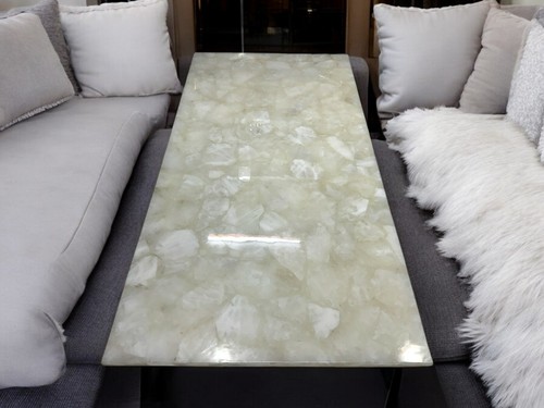 Rectangle White Quartz Dining Table Countertop Healing Crystal Luxury ...