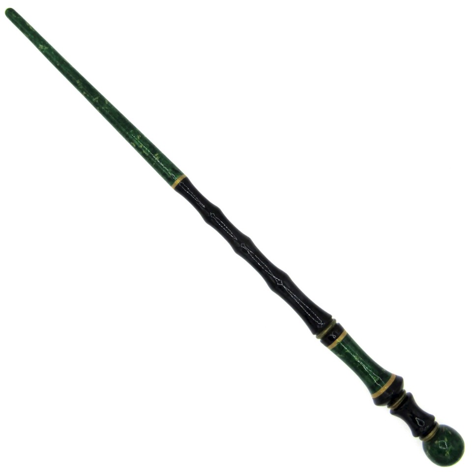 15" Hand Turned Emerald Orb Teak Wood Magic Wand Set w/ Leather Holster ...