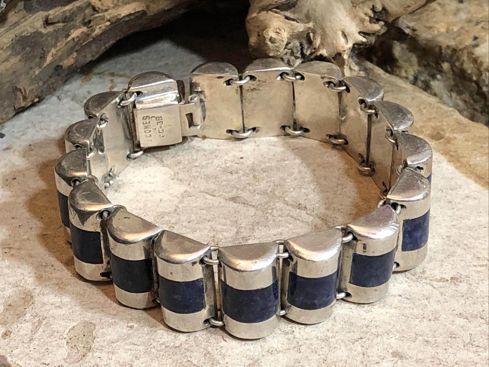 5. Vintage J. GOMES TAXCO 970 Sterling Blue Lapis Bracelet 7", 56.5g ...