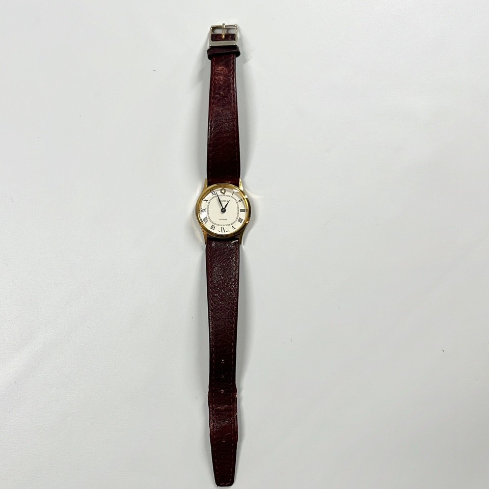 TIMEX K CELL Vintage Red Leather Strap Round Face Roman Numerals Lady's ...