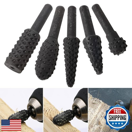 5 Pcs Burr Drill Set, Rasp Chisel Drill Bits, 1/4'' 6mm Shank Rotary ...