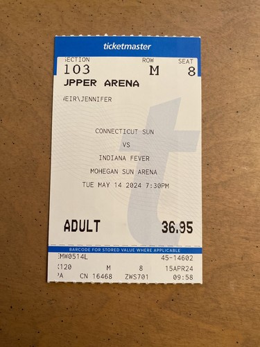 Caitlin Clark WNBA Debut Ticket Indiana Fever vs Connecticut Sun 5/14 ...