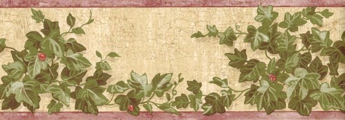 Green Ivy Leave Leaf Vine Ladybug on Rustic Rust Brown Wallpaper Border ...