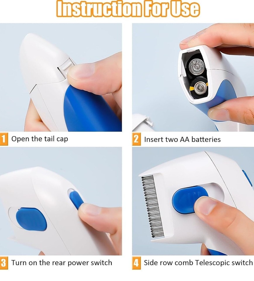 Electric Flea Zapper Lice Remover Hair Comb Brush for Pet Cat Dog ...