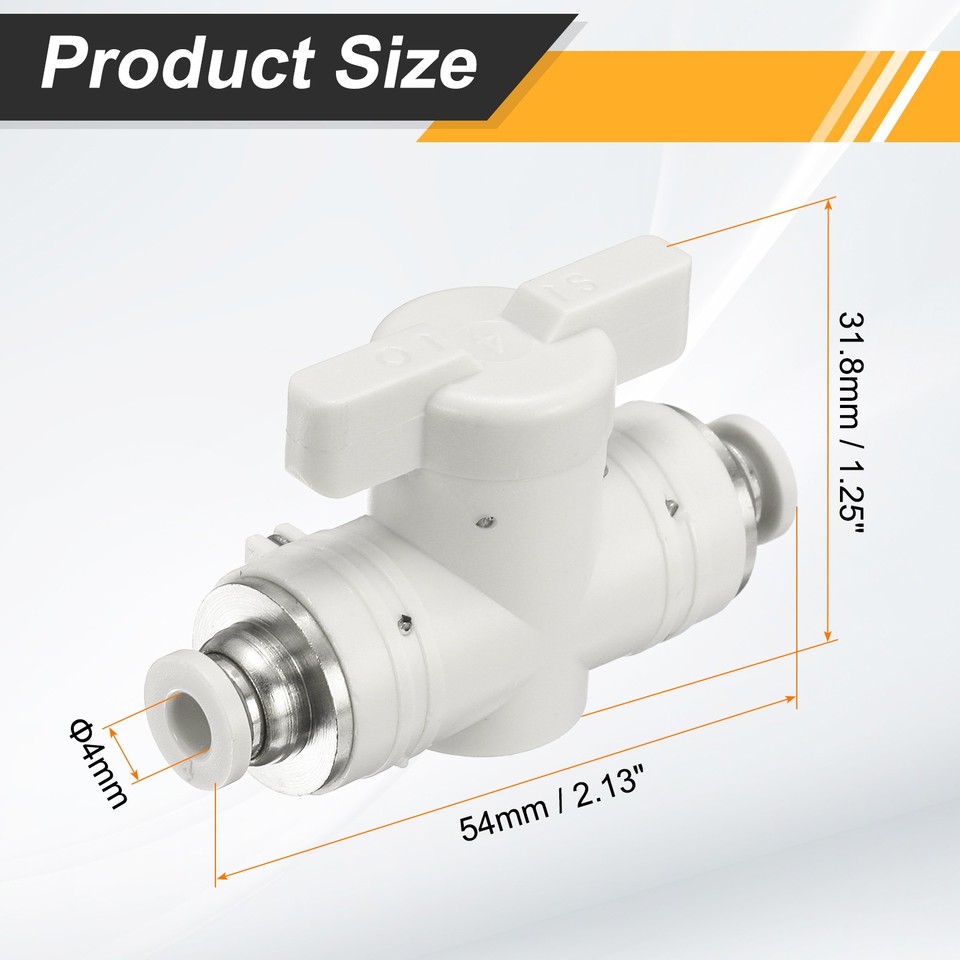 Push to Connect Fitting Ball Valve 4mm Tube OD Air Flow Control Valve ...