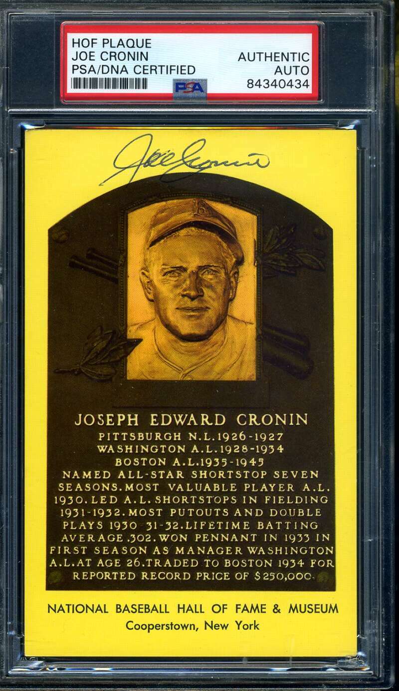 Joe Cronin PSA DNA Coa Signed Gold Hall Of Fame Postcard Autograph | eBay