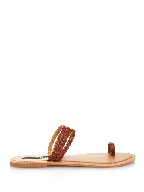 AQUA Womens Brown Braided Slay Open Toe Slip On Leather Gladiator ...