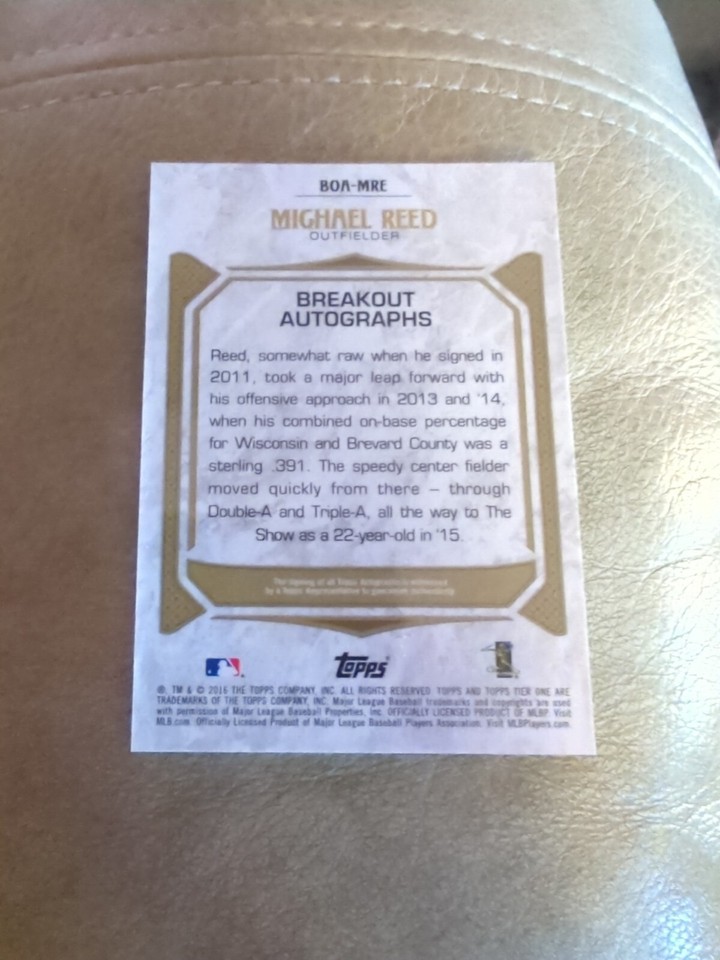 2016 Topps Tier One Breakout Auto /249 Michael Reed #BOA-MRE Rookie ...