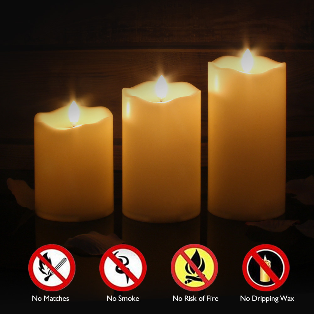 Candles Set Of 3 Flameless LED Candle Light with Timer Remote Pillar ...