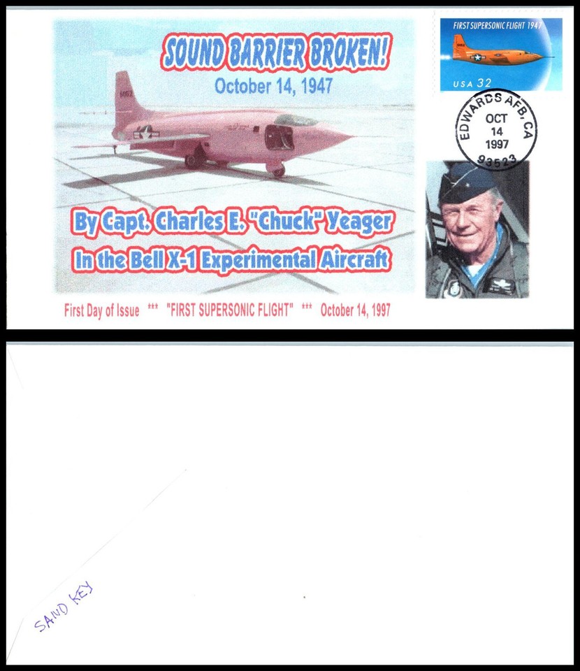1997 Supersonic Flight 50th anniversary 32c Sc 3173 Yeager FDC Sand Key ...