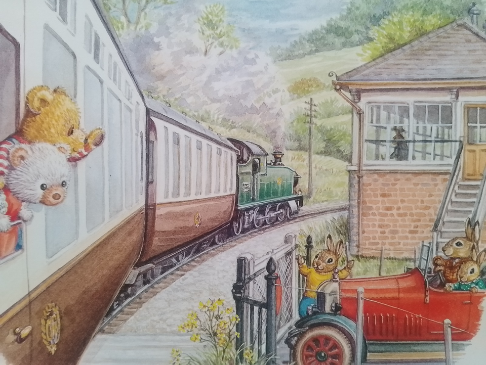 Audrey Tarrant Freddie The Teddy Bear print 'Freddie & Bella On Train ...