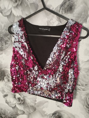 Pretty Little Thing Ladies Sequin Crop Top Uk Size 10 | eBay