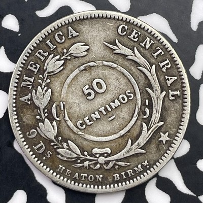 1923 Costa Rica 50 Centimos C/S on 1892 25 Centimos Lot#C4165 Silver ...