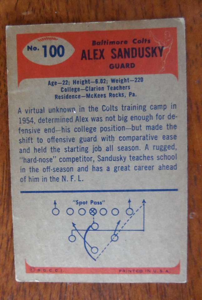 1955 BOWMAN FOOTBALL#100 ALEX SANDUSKY BALTIMORE COLTS EX U-8120 | eBay
