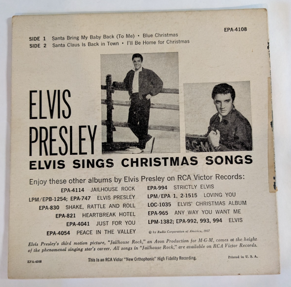 Elvis Presley – Elvis Sings Christmas Songs - EPA-4108 Extended Play 45 ...