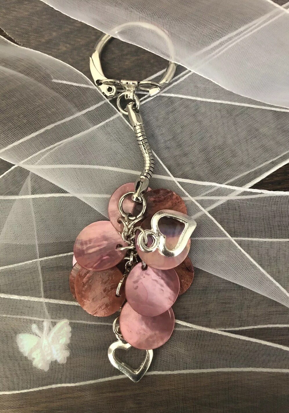 Beachy Pink Heart Capiz Shell Keychain-Key Ring-Handmade-Free Ship | eBay