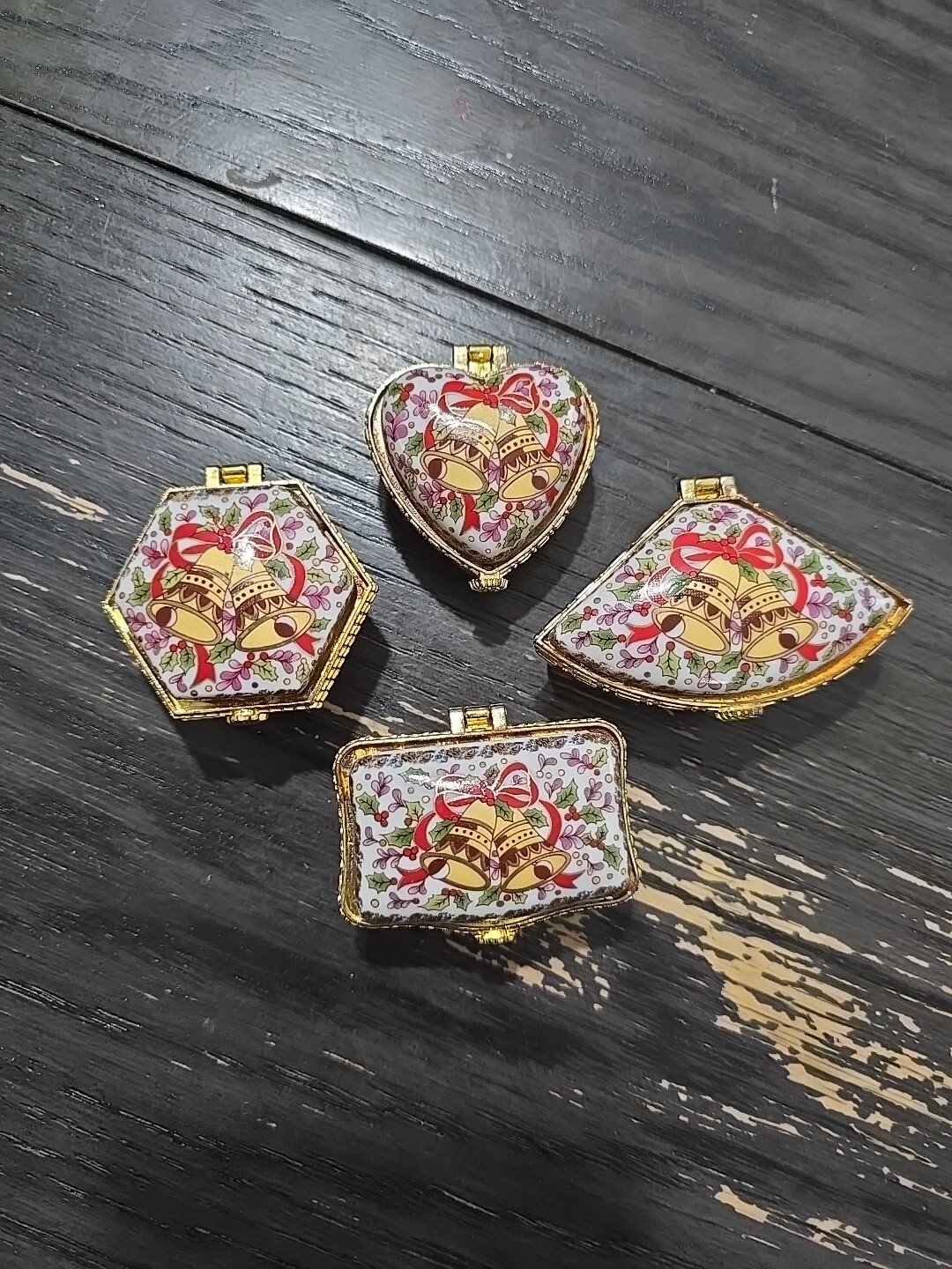 Vintage Miniature Trinket box set of 4 Xmas Bells W Flowers | eBay