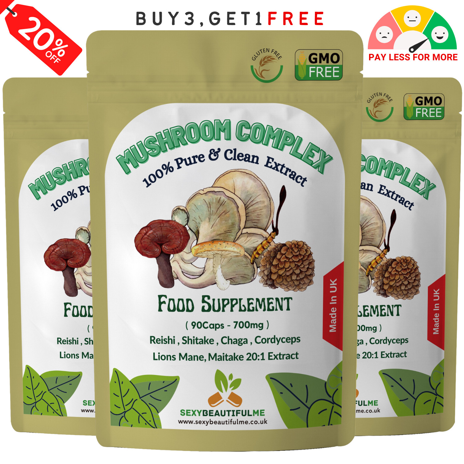 Mushroom Complex Lions Mane, Reishi | Grelly UK