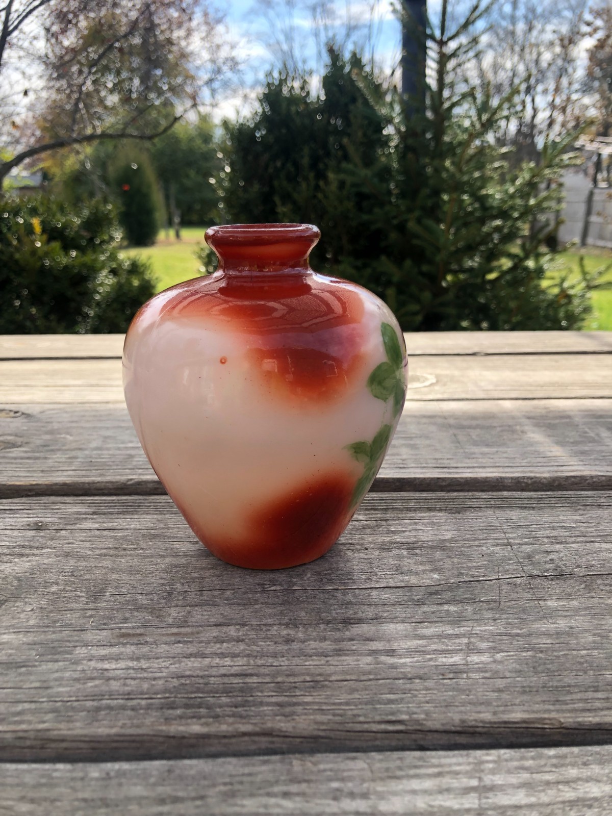 Antique Fostoria Milk Glass Hand Painted Pink Rose Vase - About 4"Wx4.5 ...