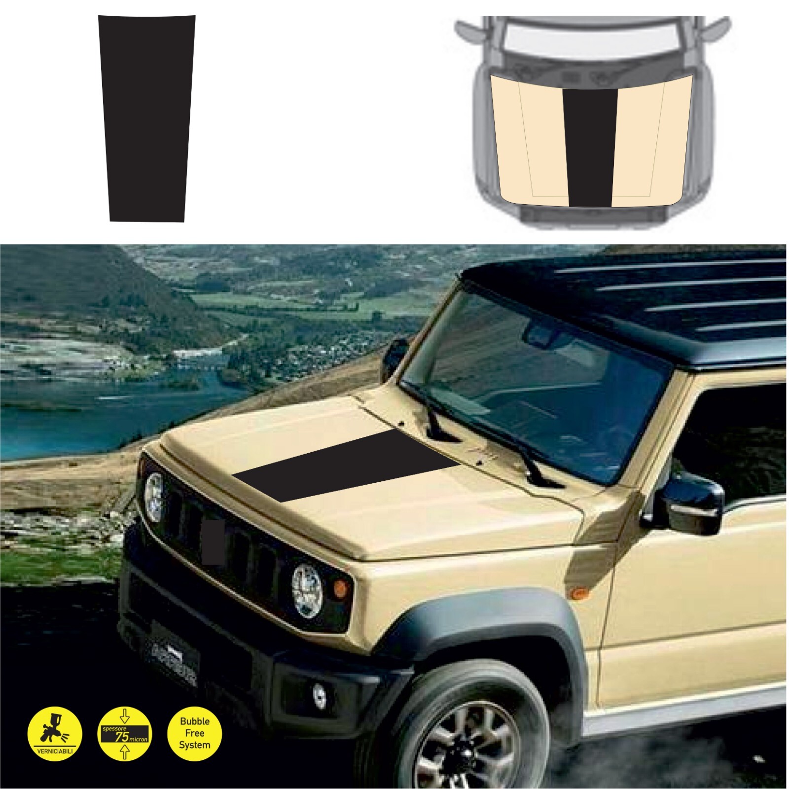1 Adhesive Compatible Suzuki Jimny Bonnet Stripes Black | eBay